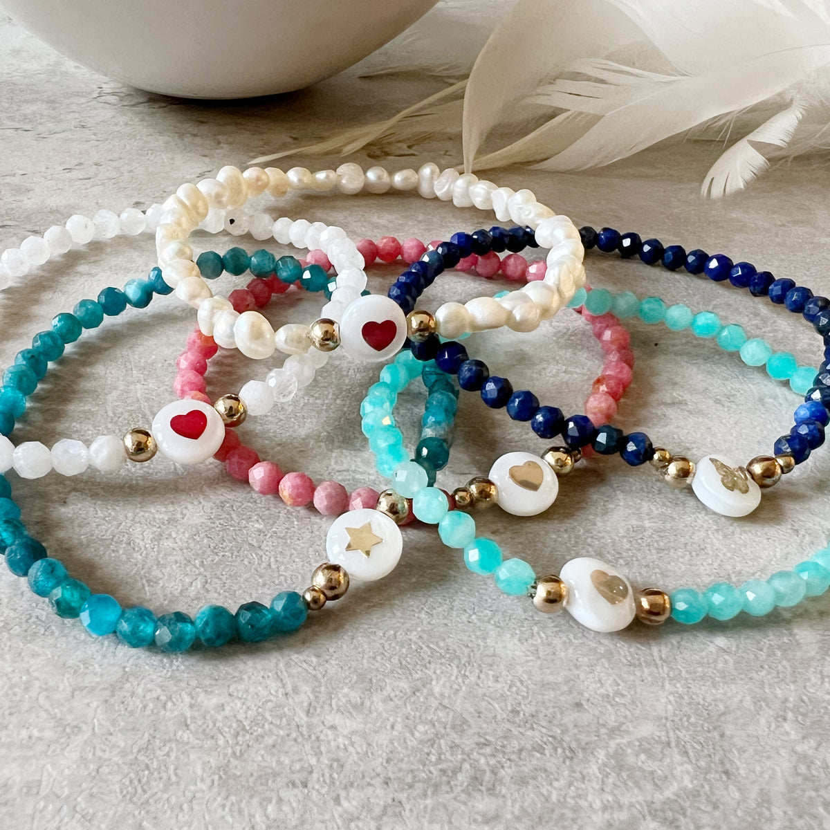 Semi Precious Stone Stretch Bracelets with accent bead – Ana Mai Jewellery